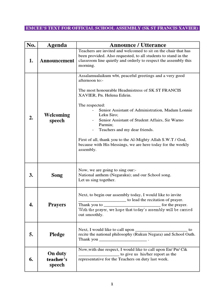 Emcee Text For School Assembly - Simplified | PDF