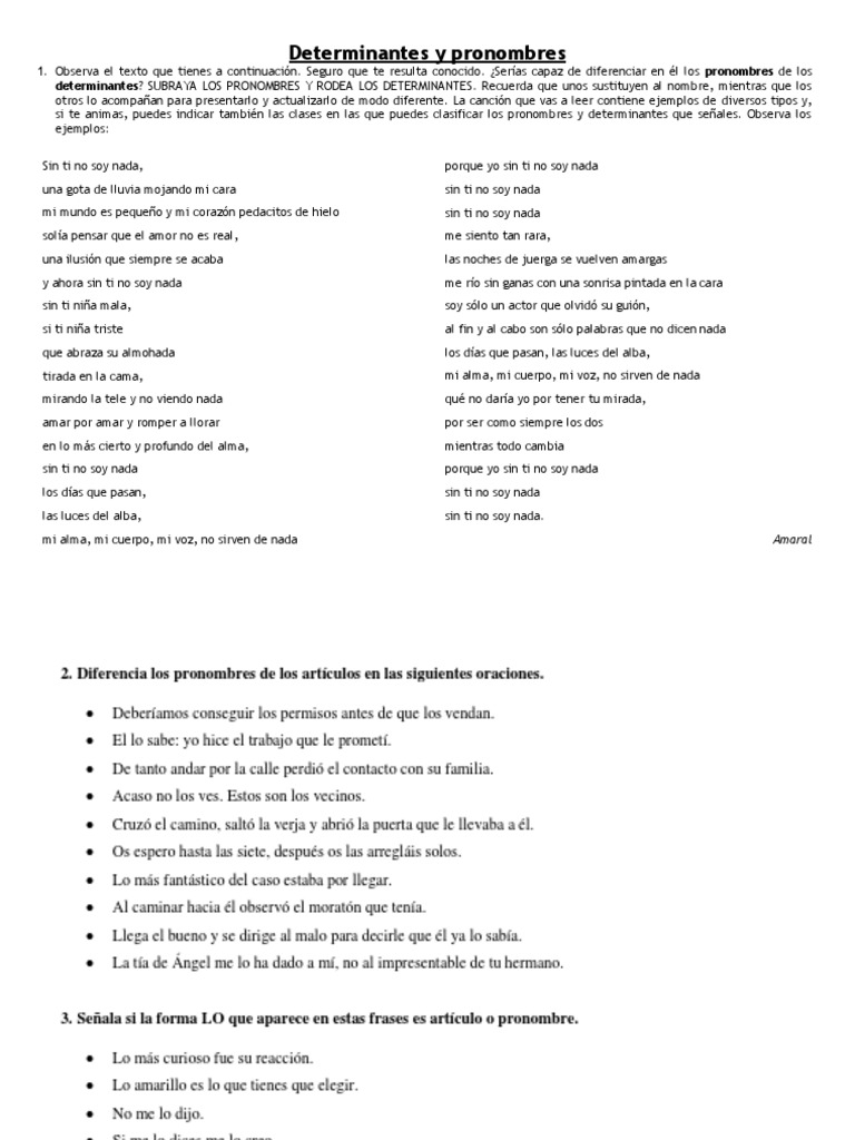 Determinantes y Pronombres Actividades | PDF | Adverbio | Mecánica del ...