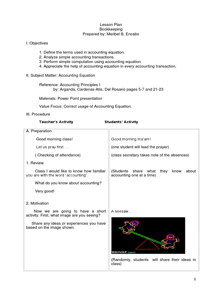 Lesson Plan in Bookkeeping | PDF | Debits And Credits | Business Economics