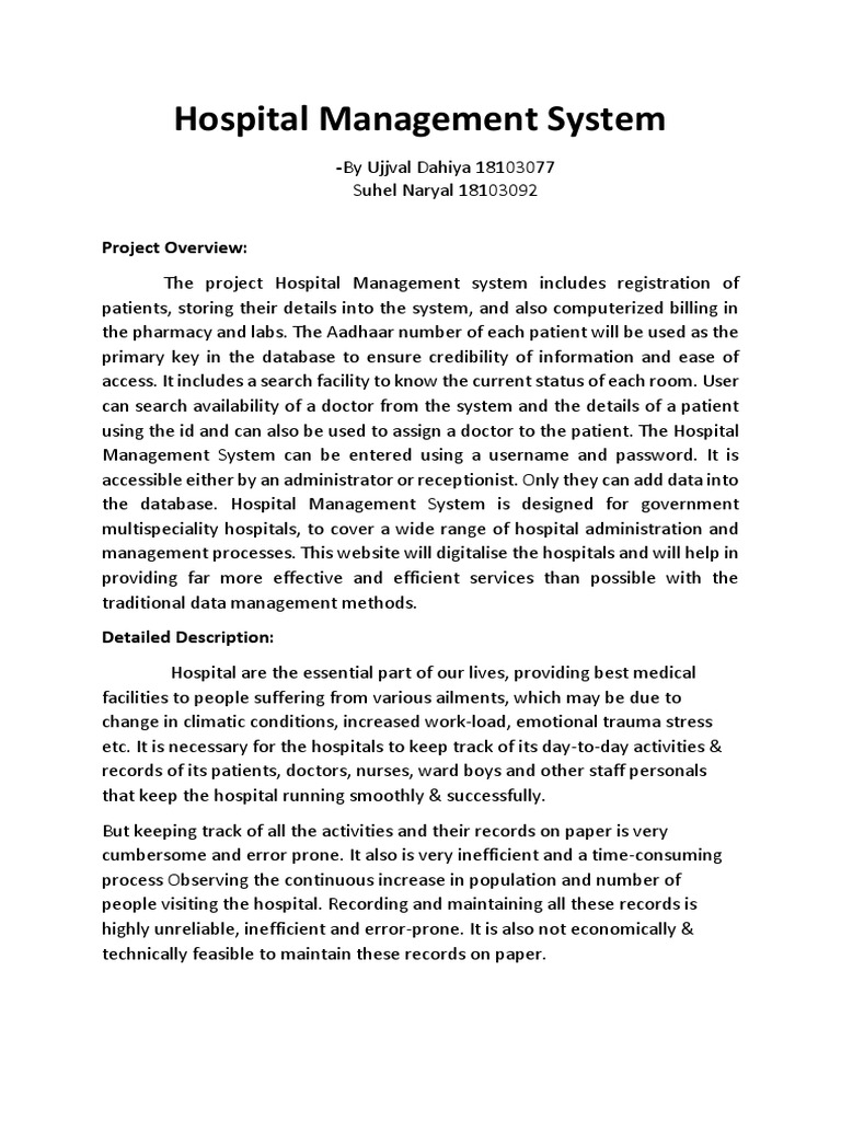 Hospital Management System | PDF | Hospital | Patient