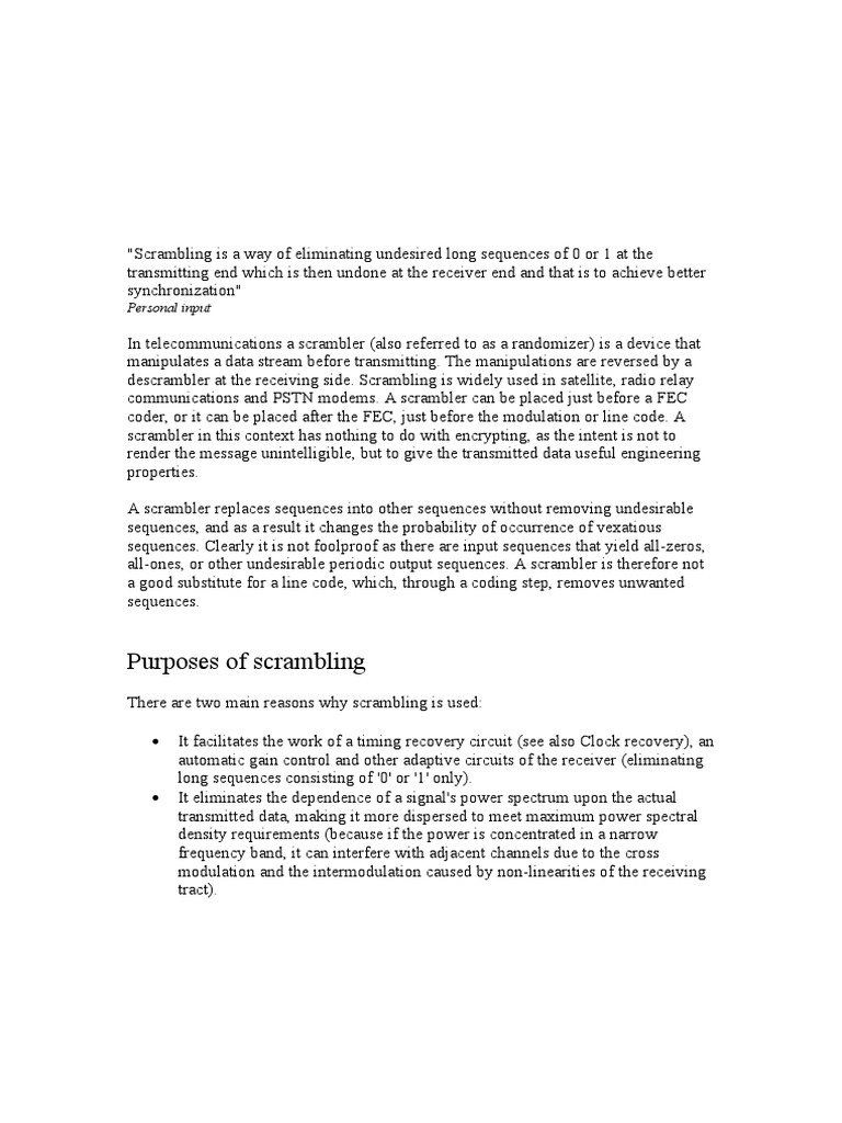 Additive Scrambler in Telecommunications | PDF | Telecommunications ...
