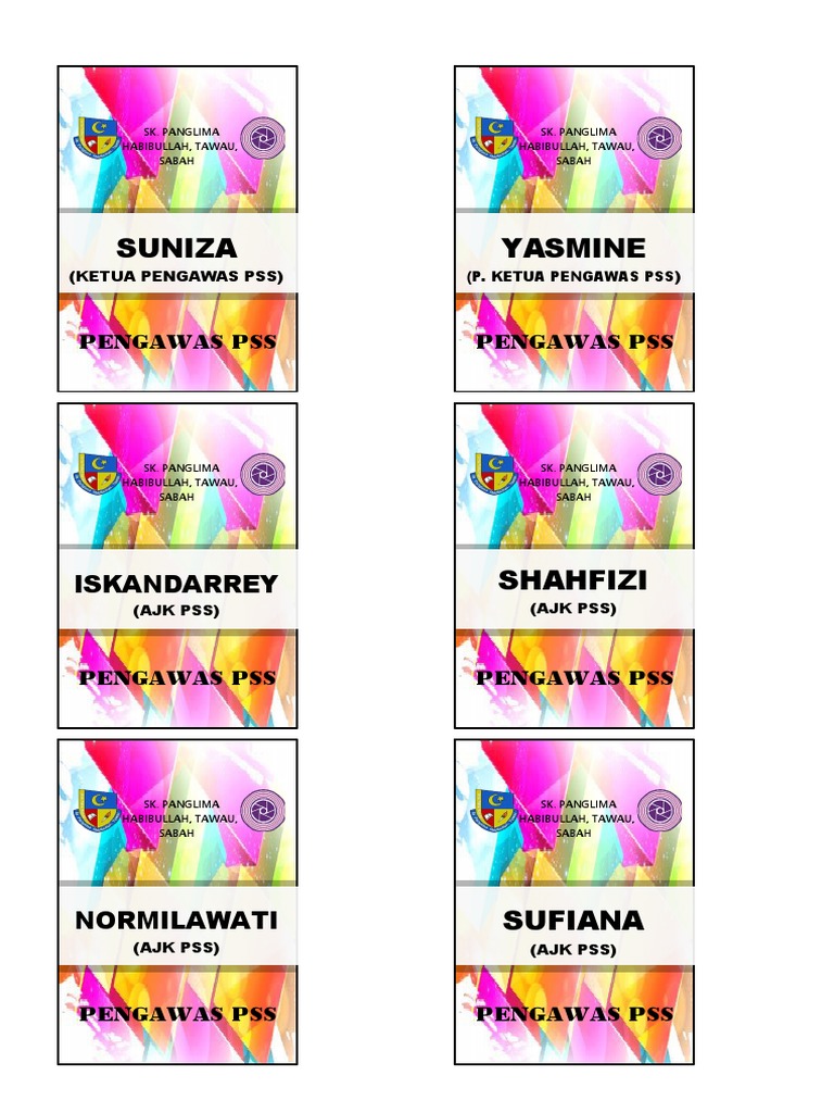 Name Tag Pengawas PSS 2020 | PDF
