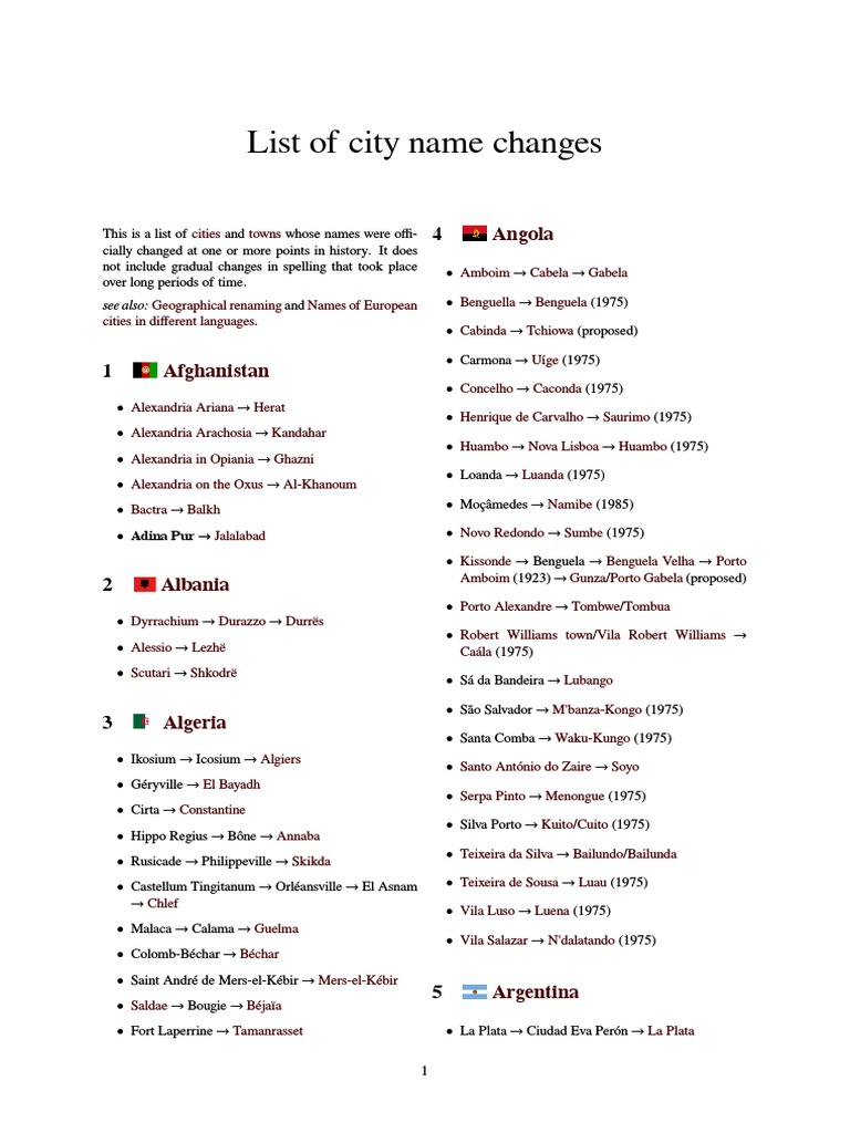 List of City Name Changes (Wikipedia) PDF | PDF | Sports