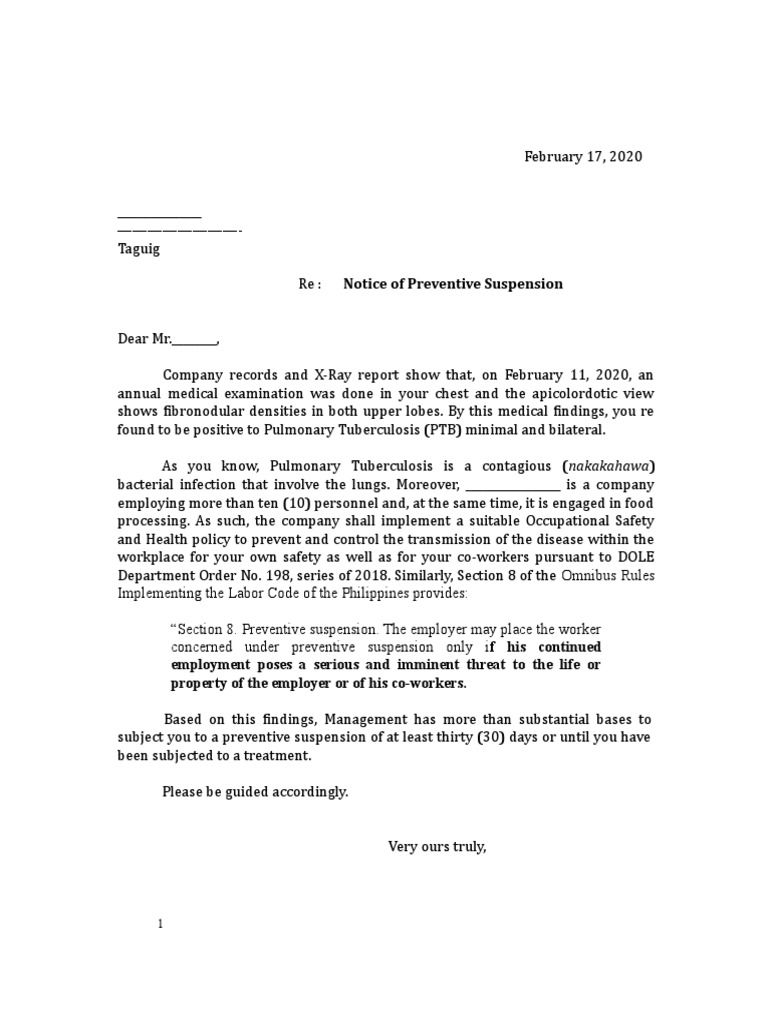 Notice of Preventive Suspension for PTB | PDF