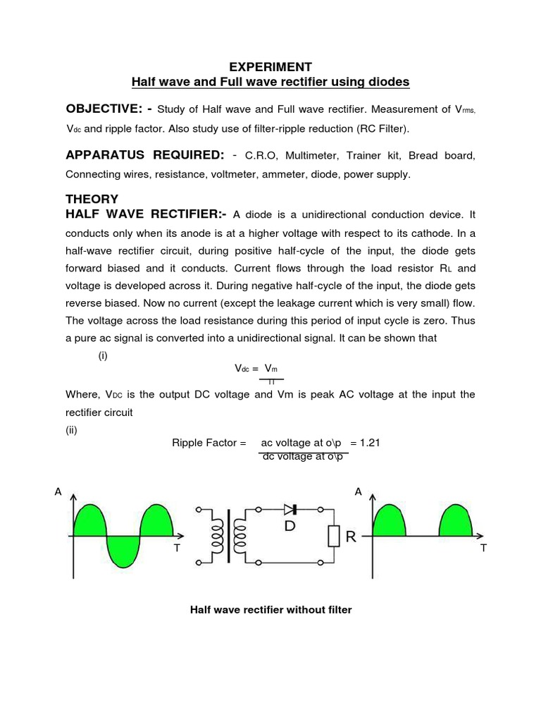 Half Wave and Full Wave Rectifier | PDF | Rectifier | Diode