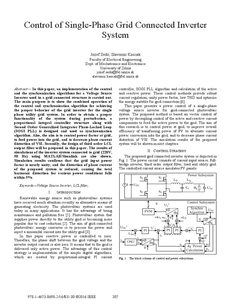 Control of Single-Phase Grid Connected Inverter | PDF | Power Inverter ...