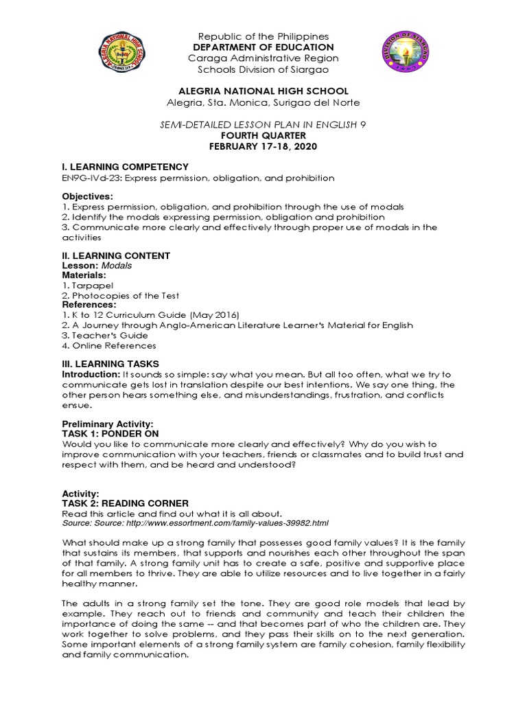 G9 Lesson Plan 6 | PDF | Family | Group Cohesiveness