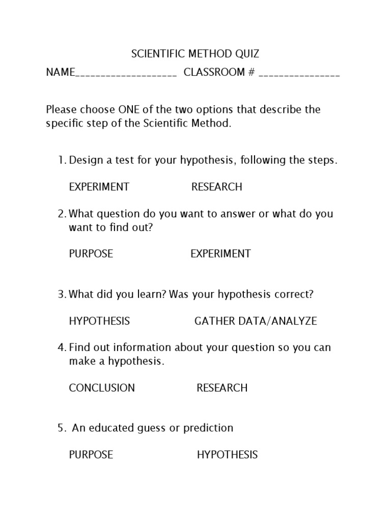 Scientific Method Quiz Guide | PDF