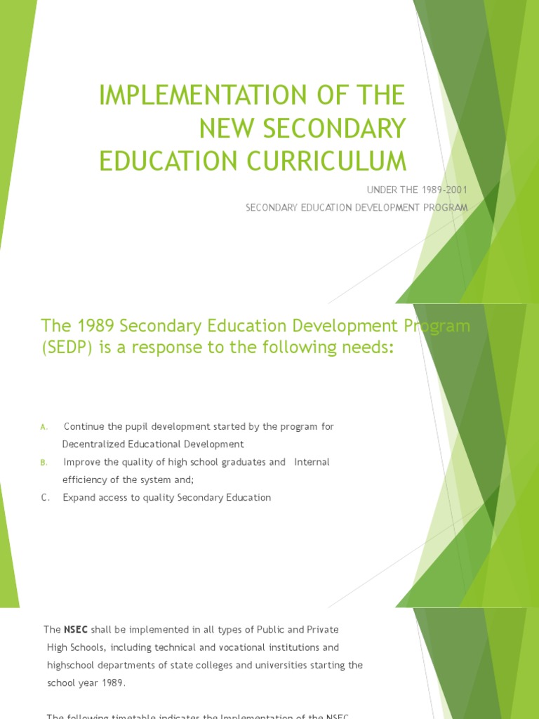 Implementation of The New Secondary Education Curriculum (1989) | PDF ...