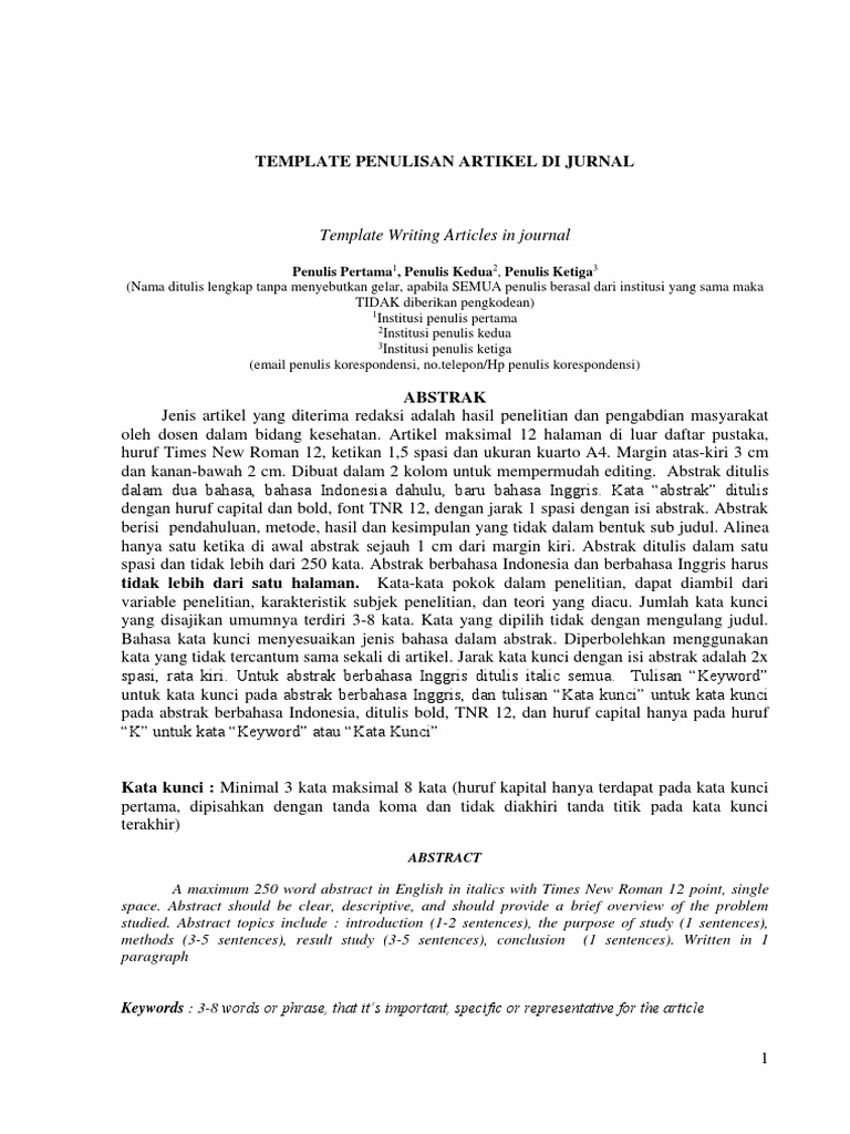 Template Penulisan Artikel Di Jurnal Umum | PDF