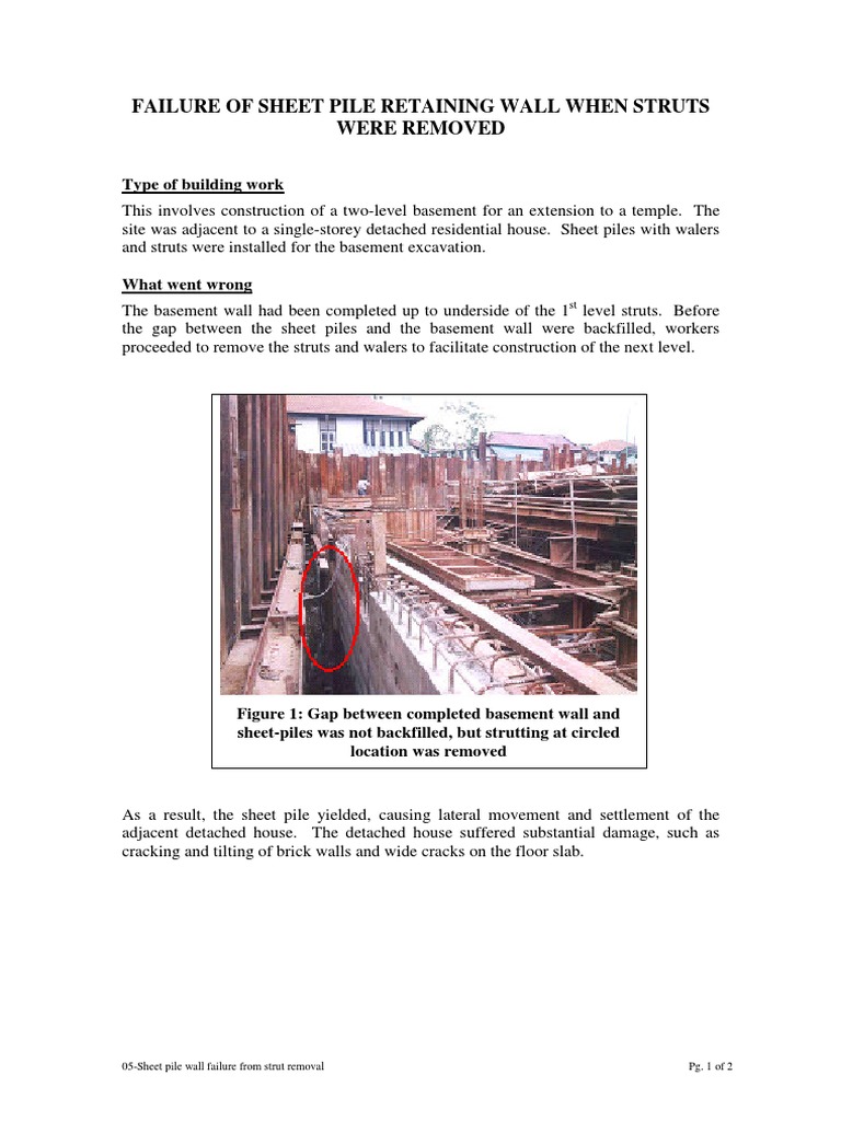 Failure of Sheet Pile Retaining Wall When Struts Were Removed | PDF