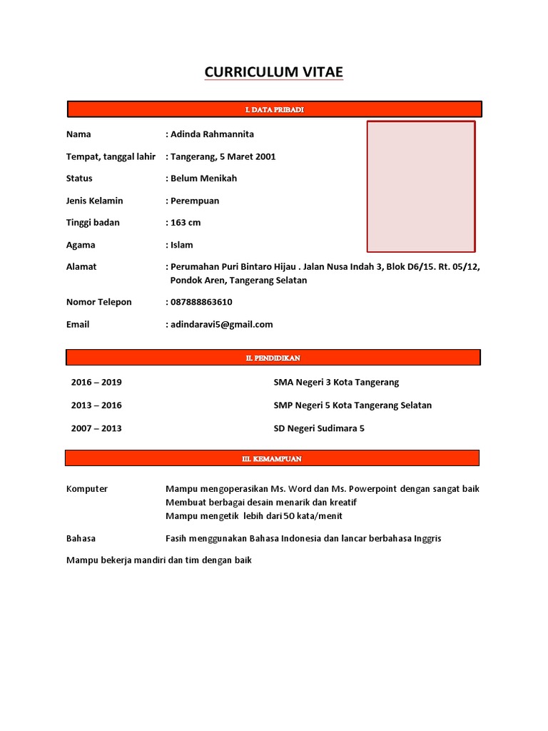 Contoh CURRICULUM VITAE | PDF