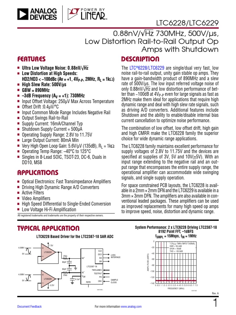 LTC6228 6229 PDF | PDF | Amplifier | Operational Amplifier