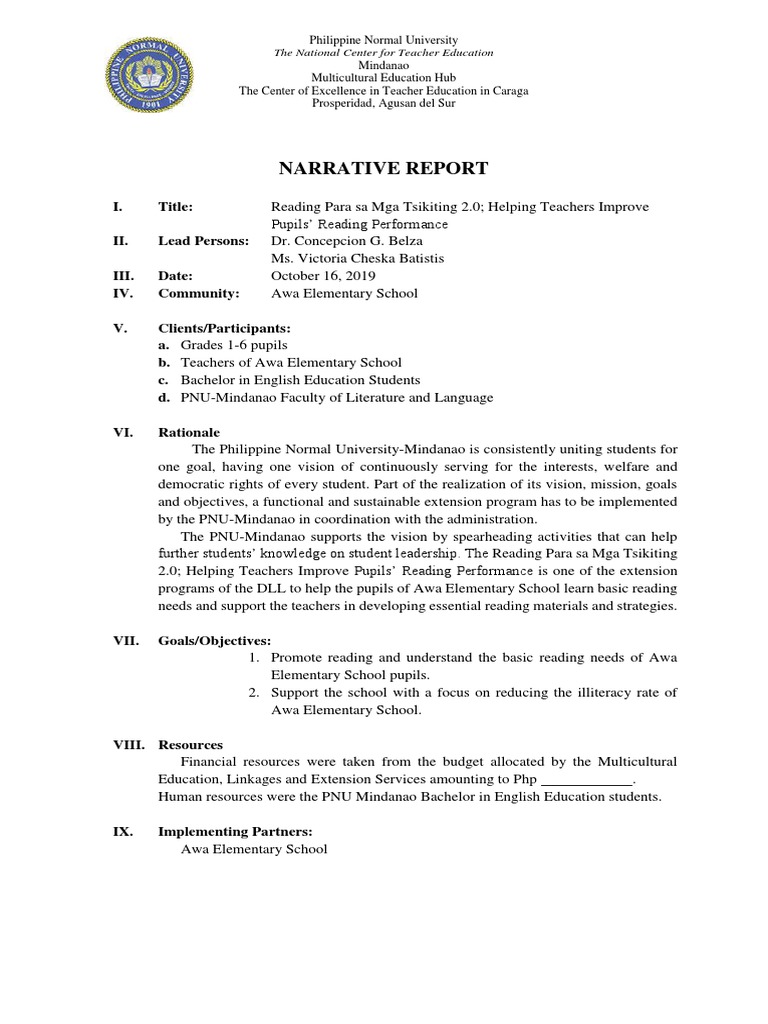 Narrative Report | PDF | Teachers | Psychological Concepts