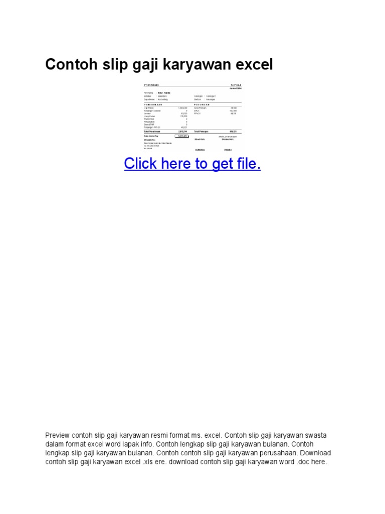 Contoh Slip Gaji Karyawan Excel | PDF