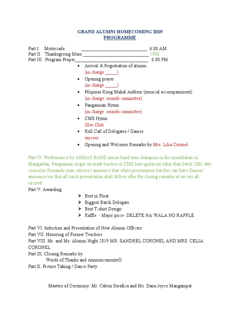 Alumni Homecoming 2019 Script | PDF