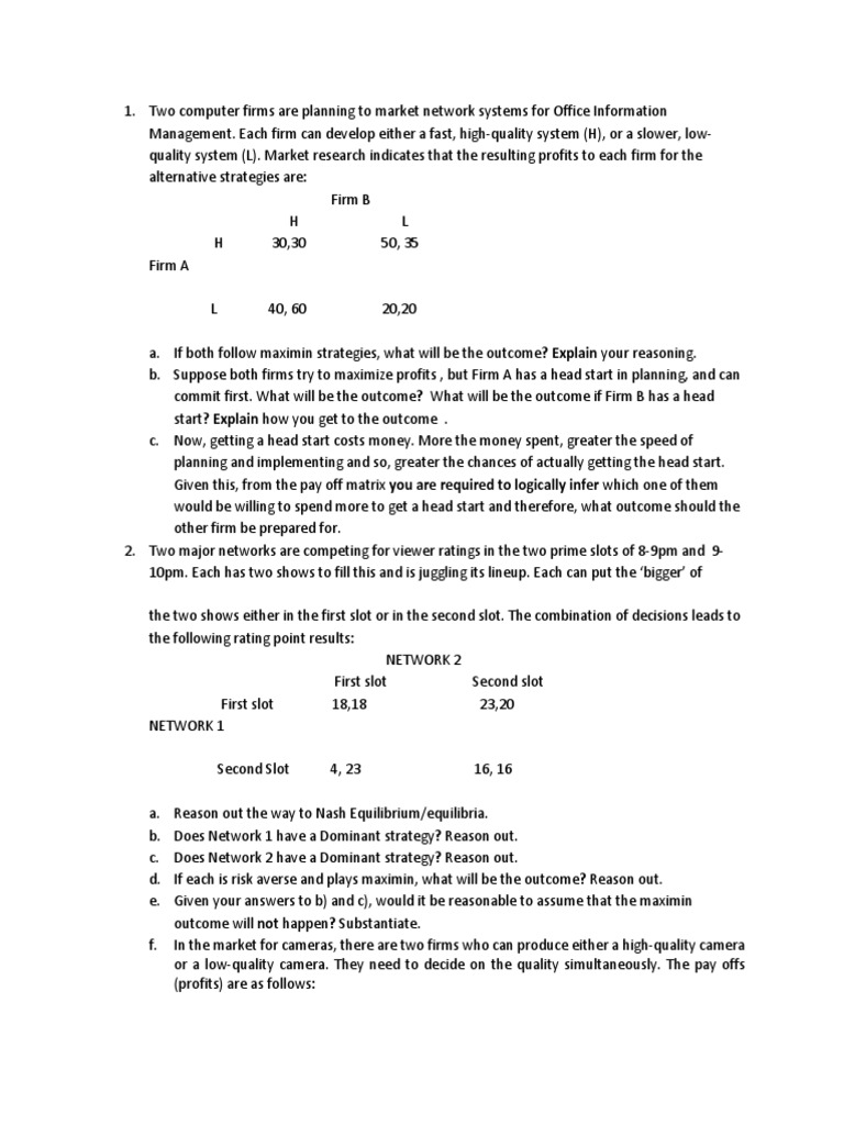 Game Theory Problems 17-19 | PDF | Mathematical And Quantitative ...