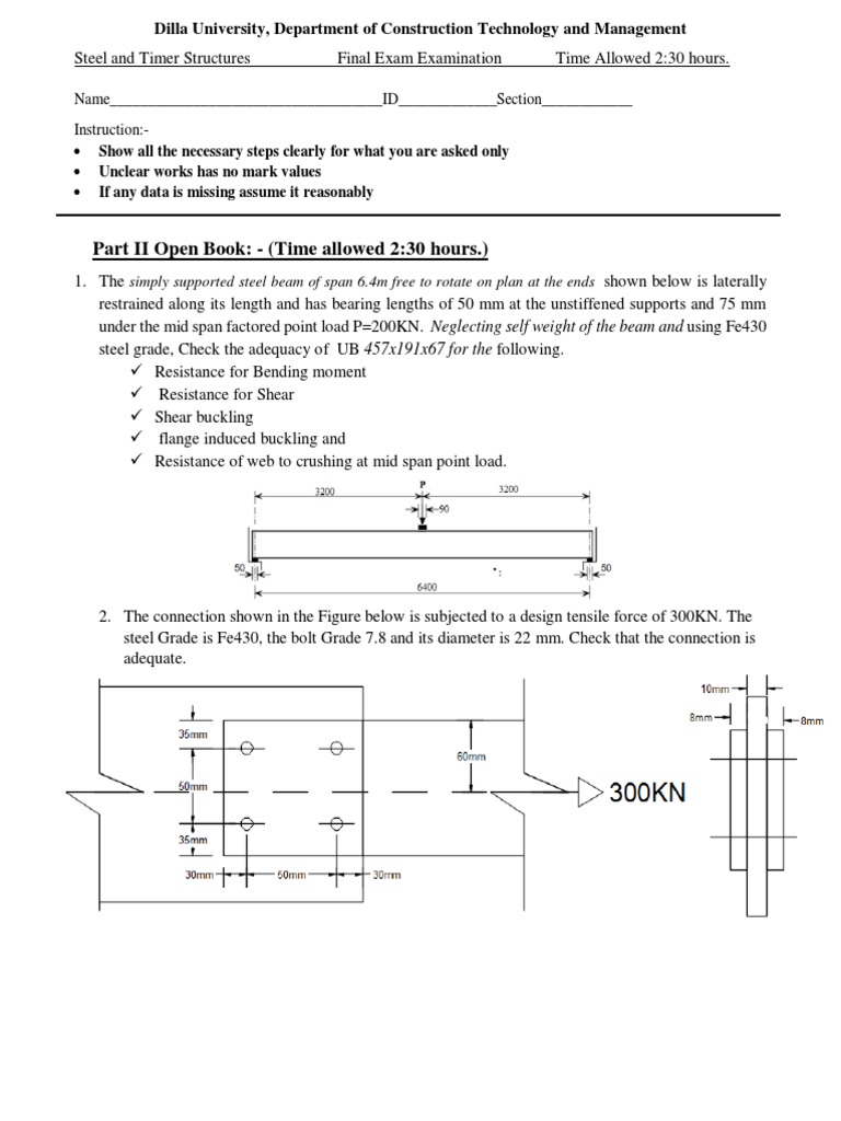 Steel Structure Final Exam | PDF | Engineering | Civil Engineering