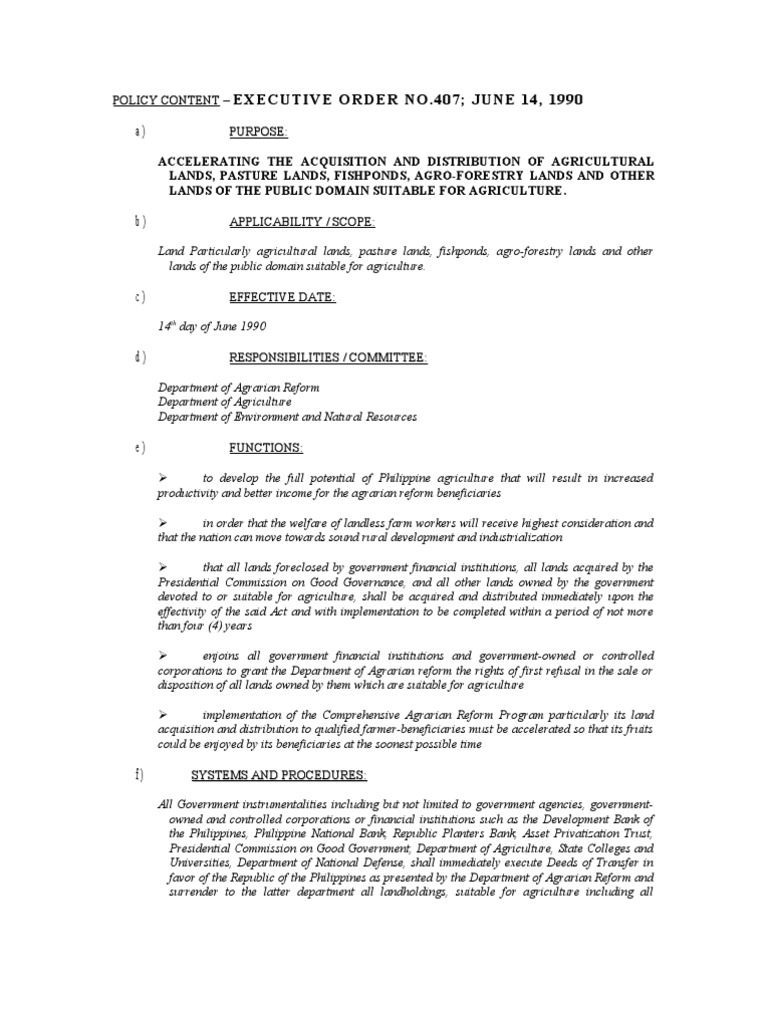 Executive Order No.407 June 14, 1990 | PDF | Government | Justice