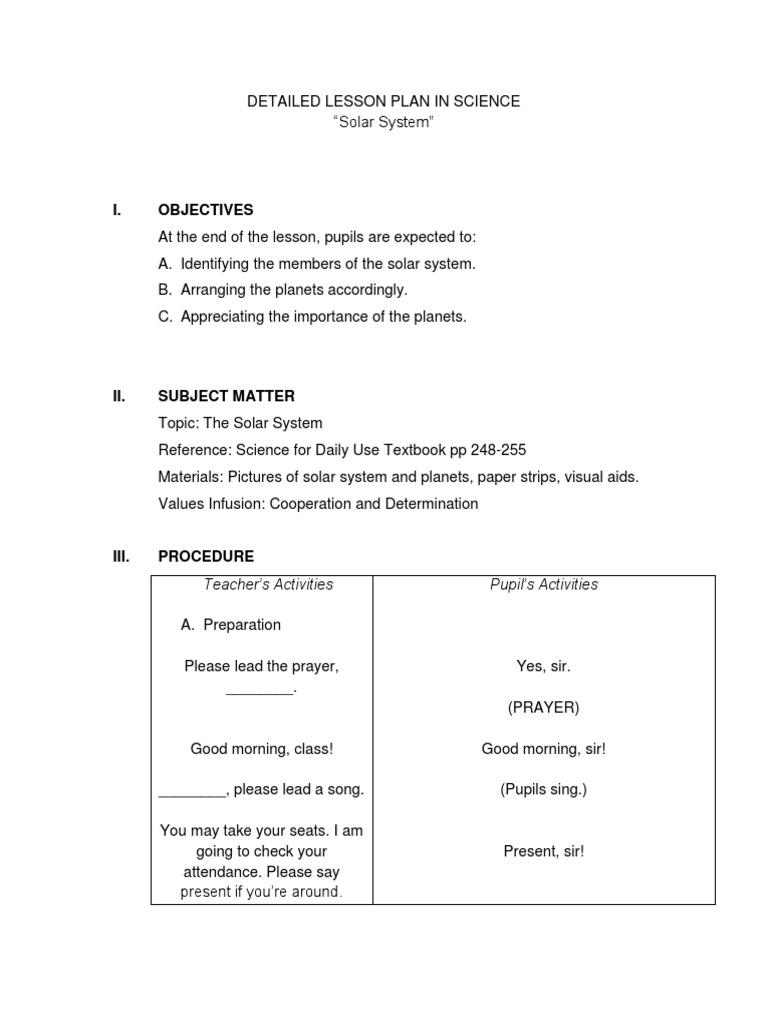 Lesson Plan About Solar System | PDF | Solar System | Planets