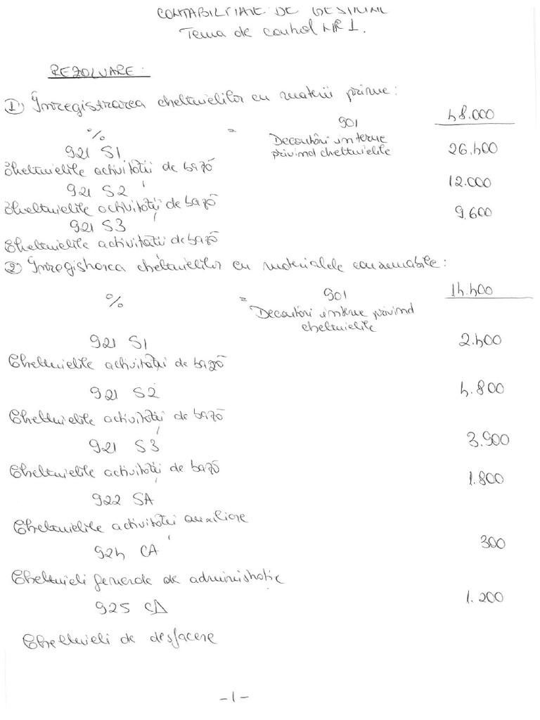 REZOLVARE TEMA 1 Contabilitate de Gestiune PDF | PDF