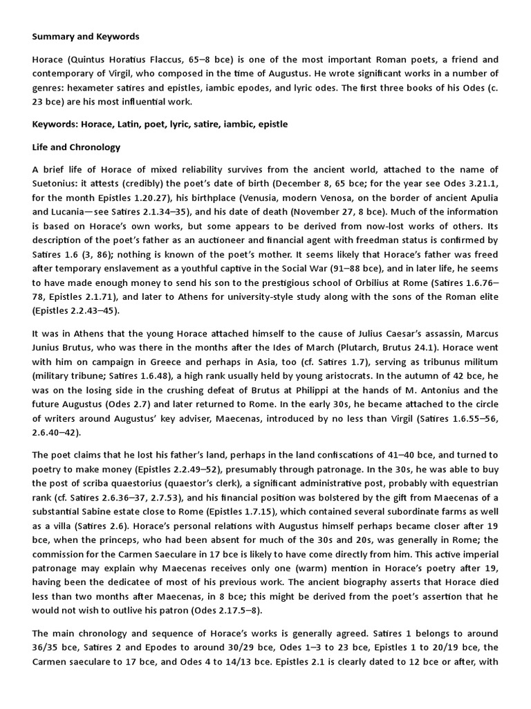 Horace: Key Facts and Works of the Roman Poet | PDF | Horace | Poetry