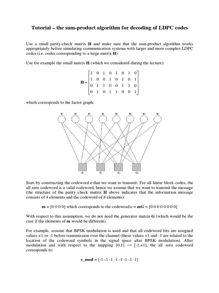 Tutorial - The Sum-Product Algorithm | PDF | Low Density Parity Check Code | Telecommunications ...