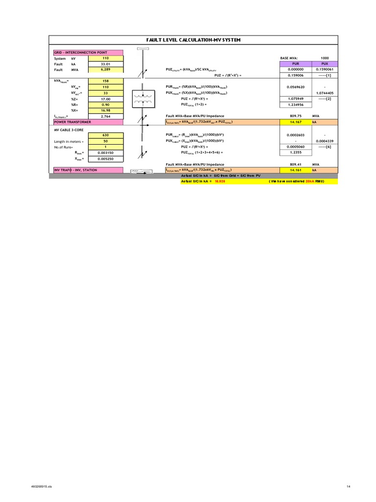 MV Fault Level Calculation Excel | PDF | Electrical Engineering ...