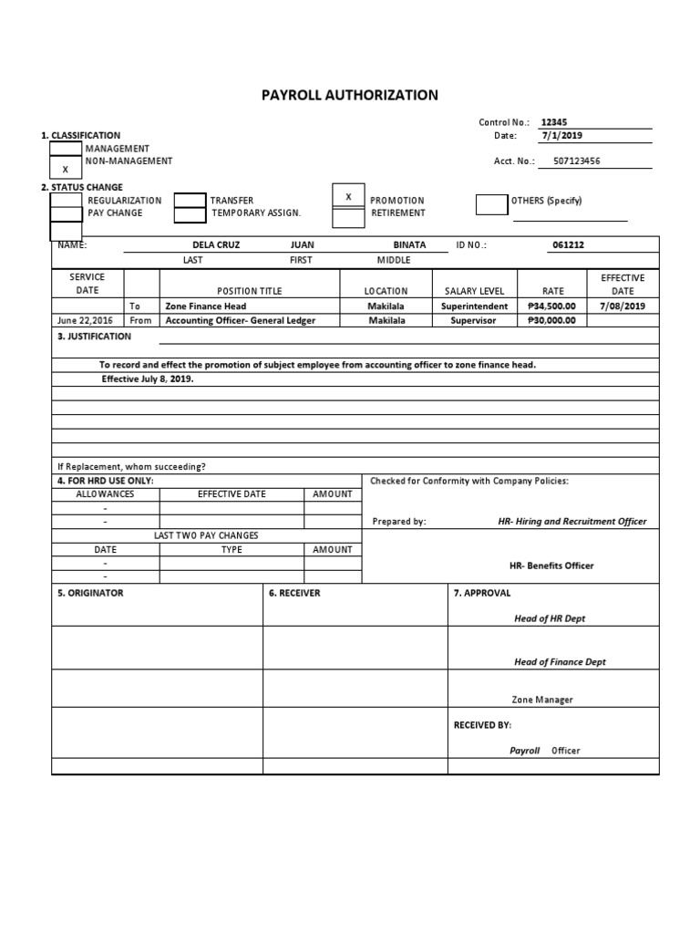 PAYROLL AUTHORIZATION Form Sample | PDF | Payroll | Labor
