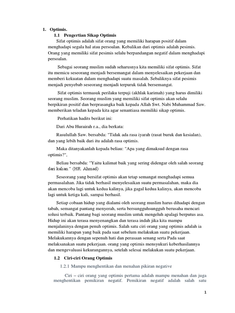 Makalah Pendidikan Agama Islam Bersikap Optimis, Ikhtiar, Dan Tawakal ...
