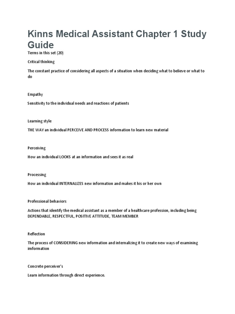 Kinns Medical Assistant Chapter 1 Study Guide | Download Free PDF ...