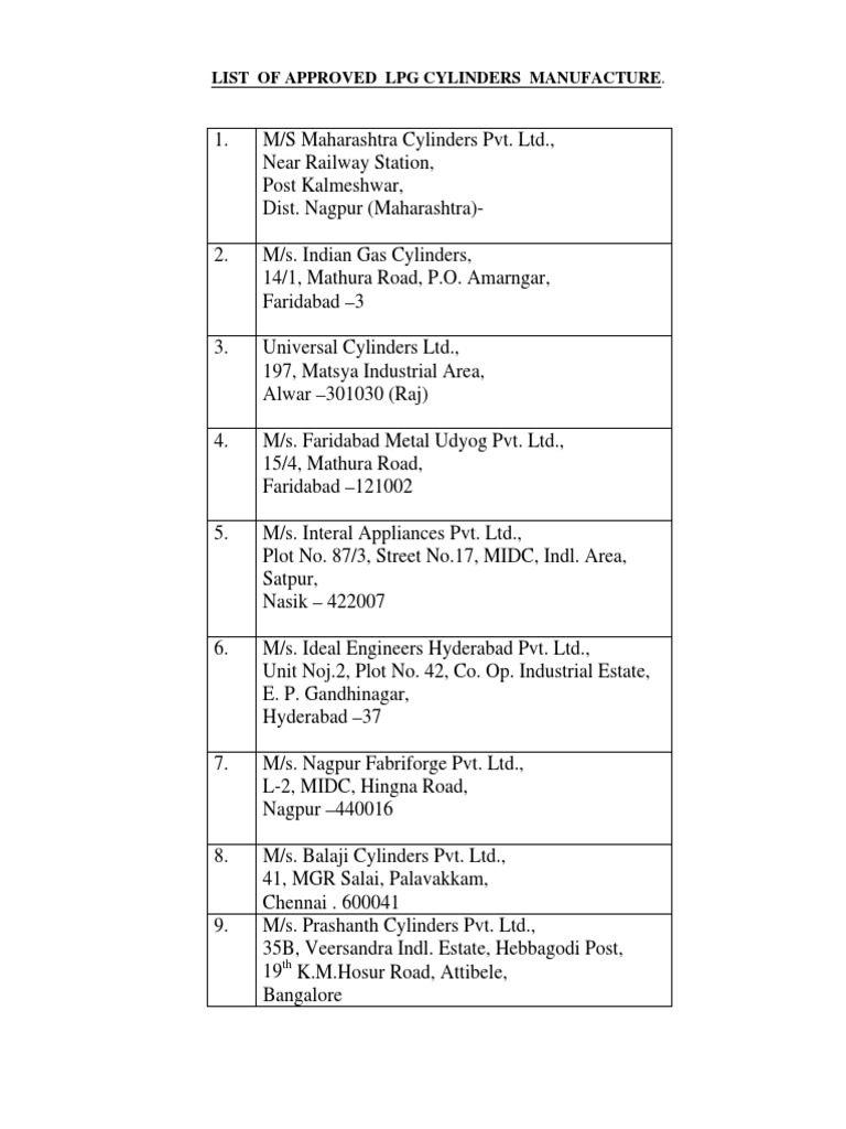 LPG Manufacturer List PDF | Download Free PDF | Gases | Nature