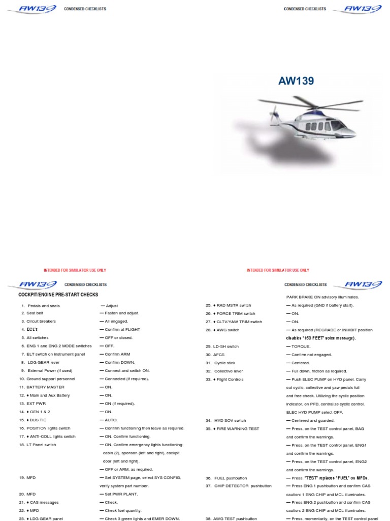 Checklists Condensed AW139 PDF | PDF | Landing Gear | Switch