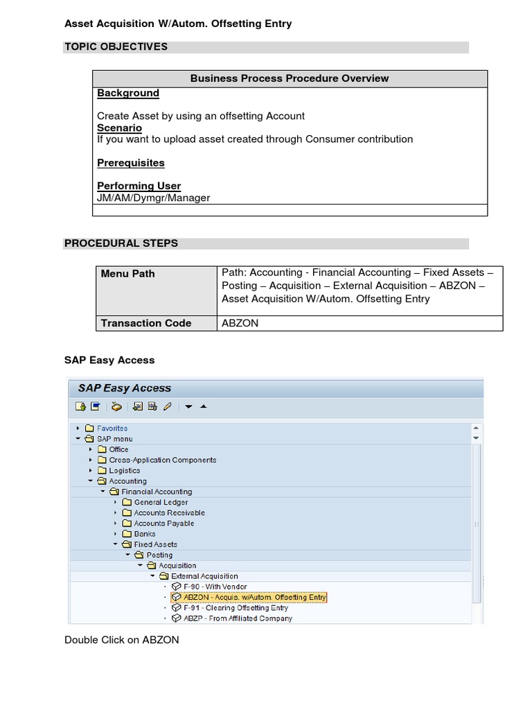 Asset Acquisition With Offsetting Entry (ABZON) | PDF