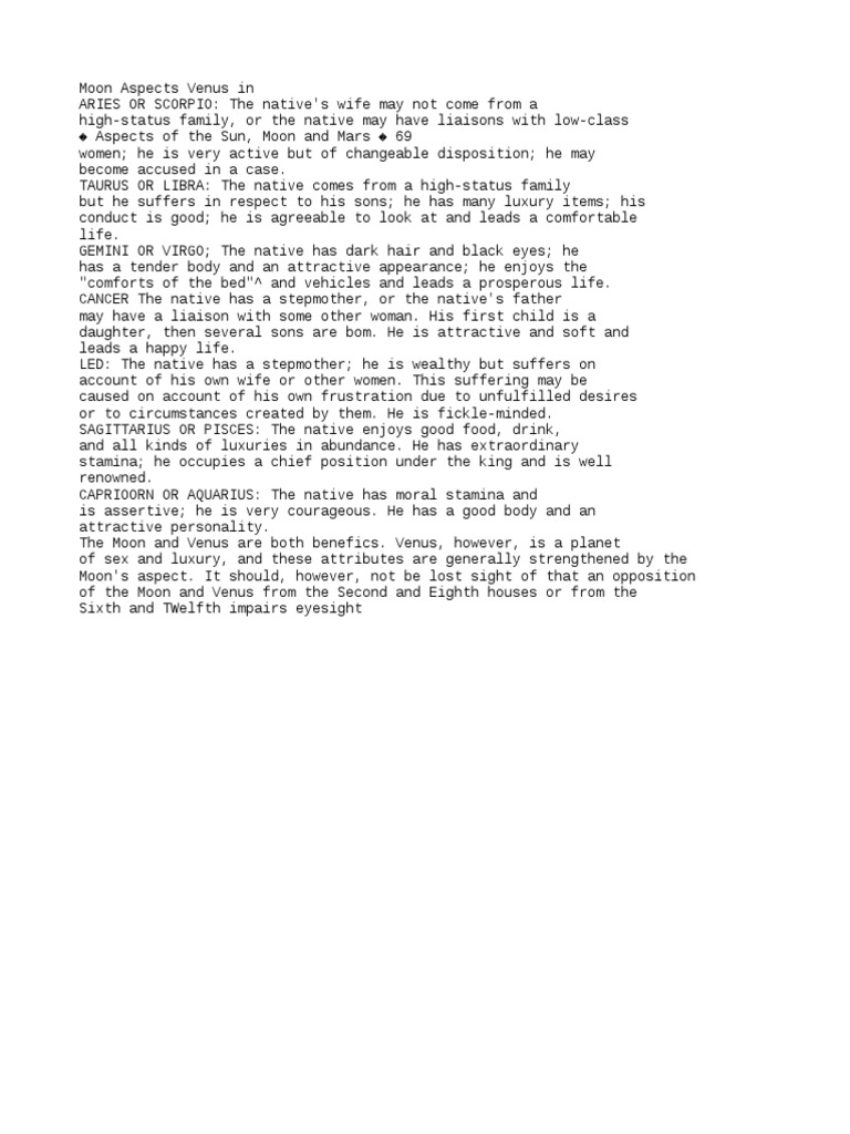 Moon Aspects Venus in | PDF