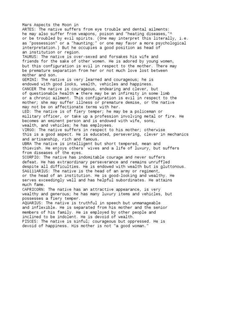 Mars Aspects The Moon 2 | PDF | Planets In Astrology | Esoteric Cosmology