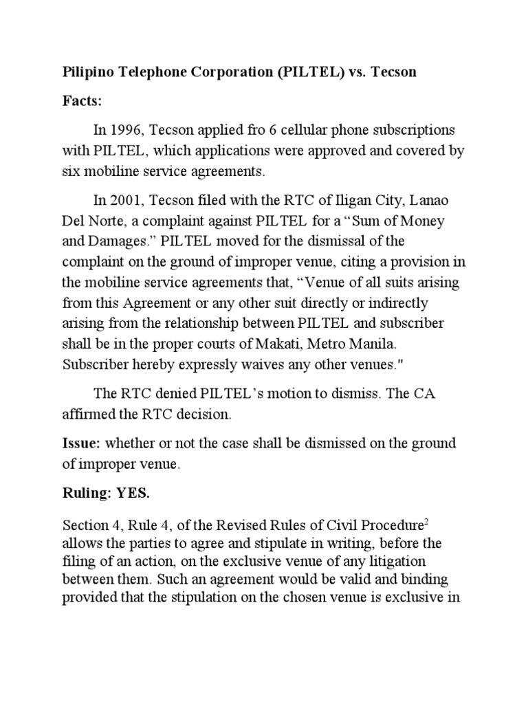 PILTEL vs. Tecson | PDF | Lawsuit | Complaint