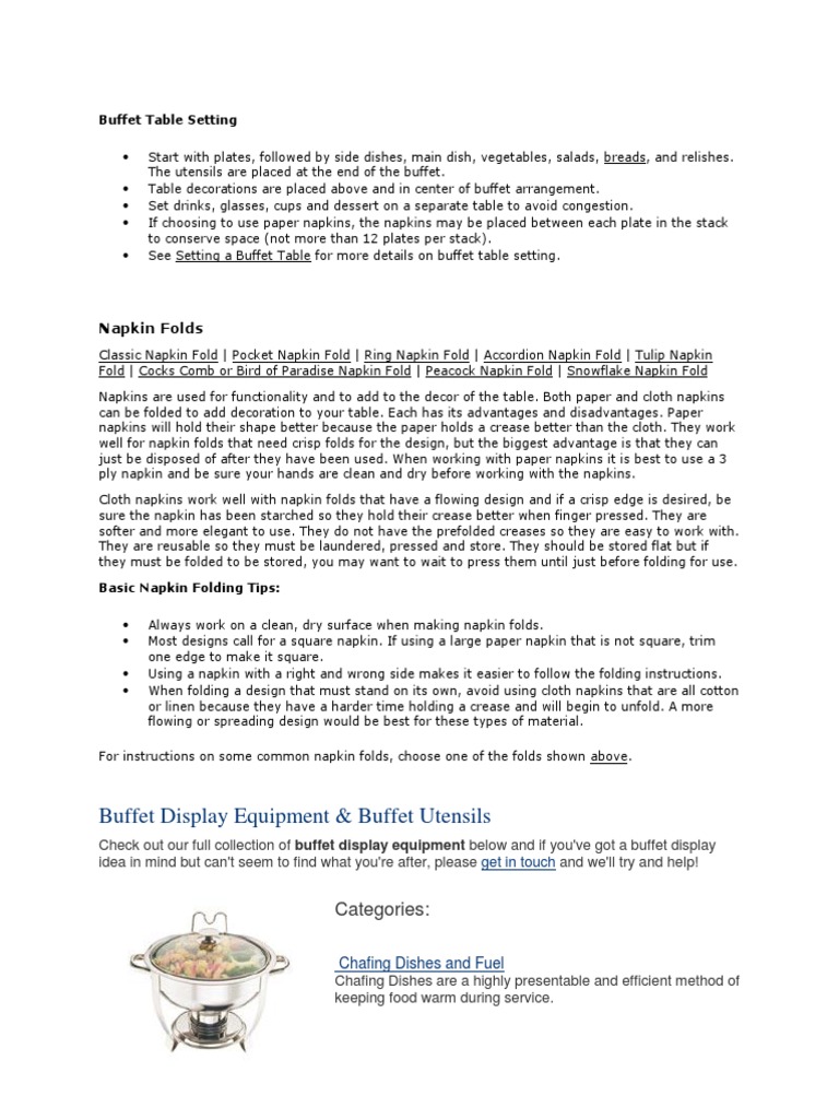 Buffet Table Setting | PDF | Tableware | Buffet