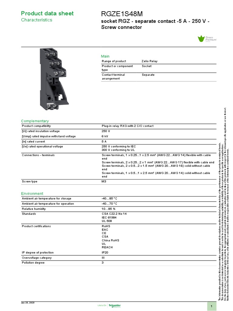 Zelio Relay RGZE1S48M | PDF | Electrical Connector | Electrical Components