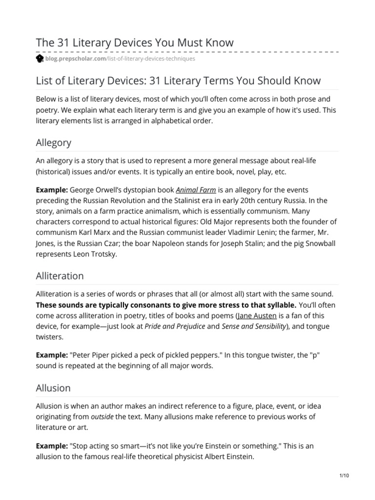 Essential 31 Literary Devices Explained | PDF | Irony | Anthropomorphism