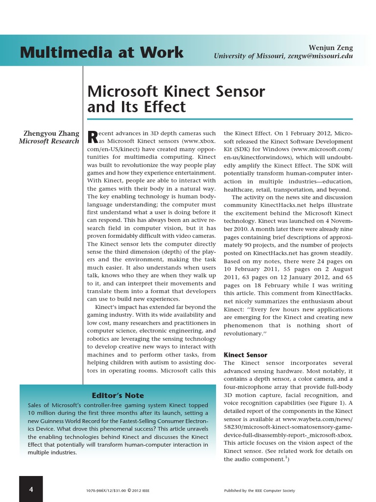 Microsoft Kinect Sensor PDF | PDF | Infrared | 3 D Computer Graphics