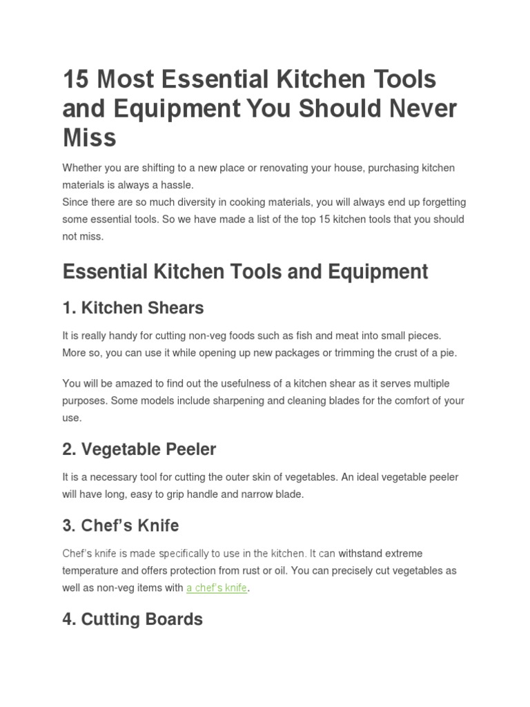 15 Most Essential Kitchen Tools And Equipment You Should Never Miss Pdf Cookware And