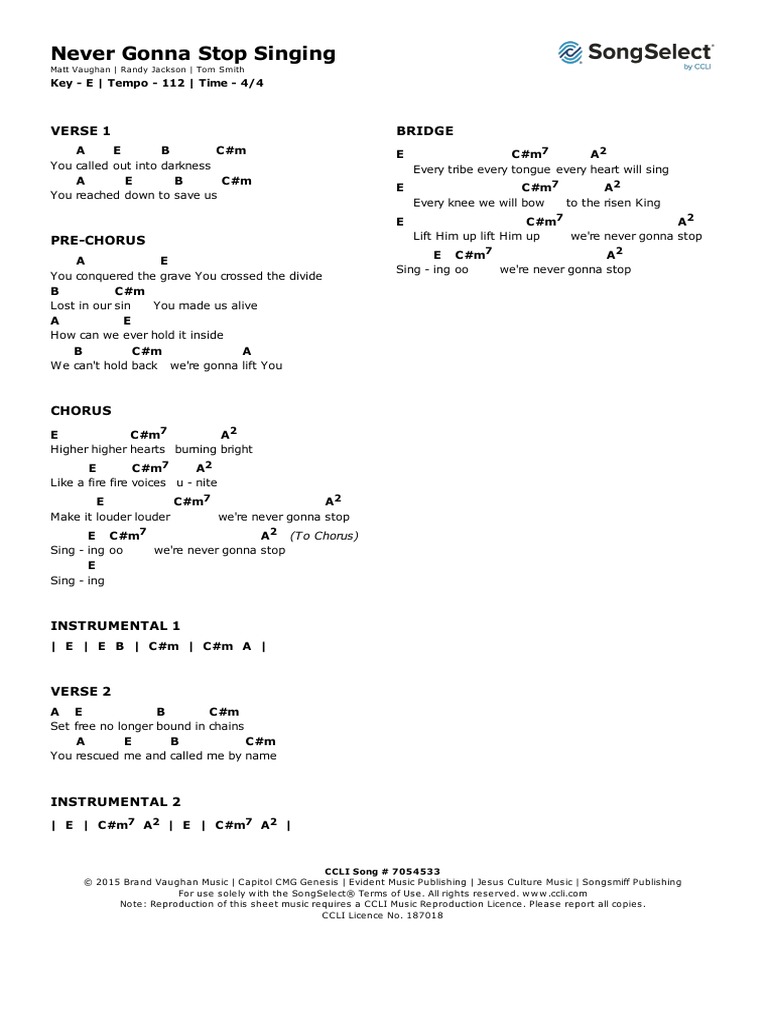 Never Gonna Stop Singing E | PDF