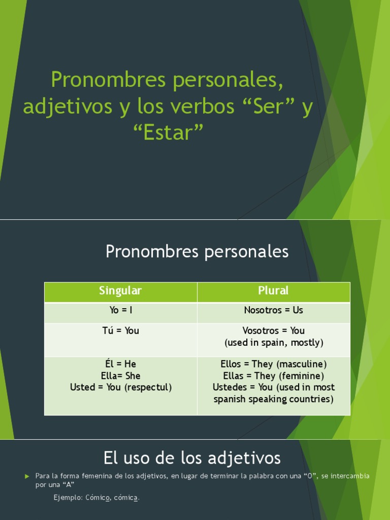 Pronombres Personales, Adjetivos y Los Verbos Ser y Estar | PDF ...