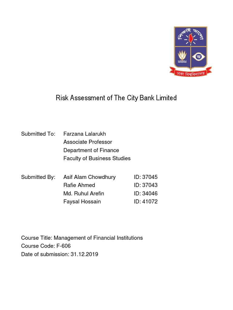 Risk Assessment of The City Bank Limited. | PDF | Credit Risk | Credit