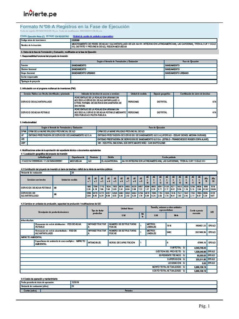 Formato 8a | PDF | Valor presente neto | Saneamiento