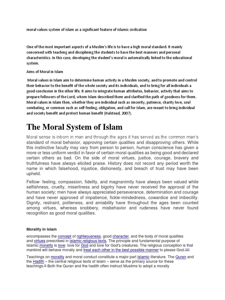 Moral Values System of Islam As A Significant Feature of Islamic ...