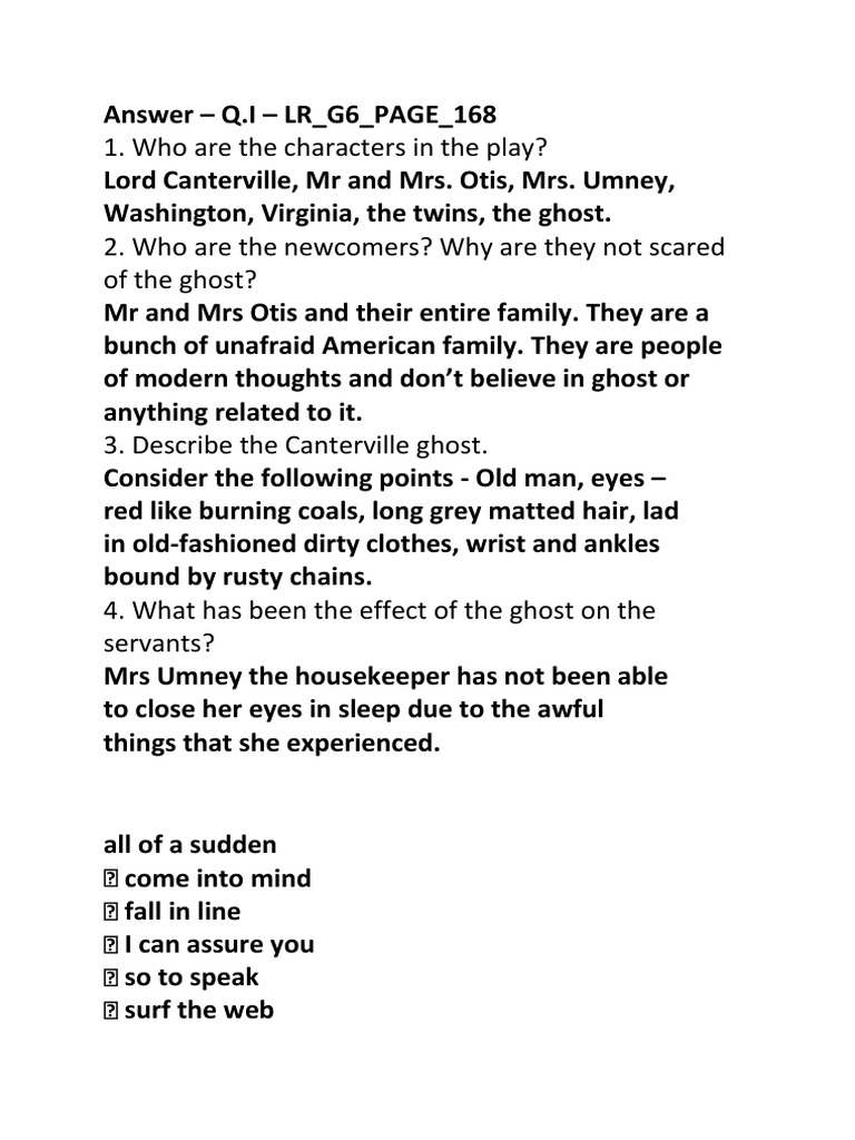 Answer Key Canterville Ghost | PDF