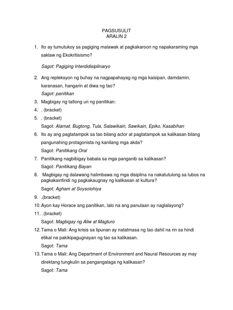 Pagsusulit Aralin 2 | PDF