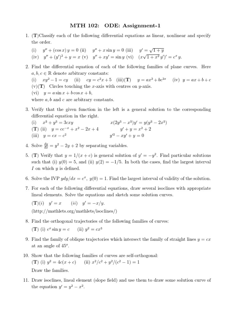 ODE Assignment 1 PDF | PDF